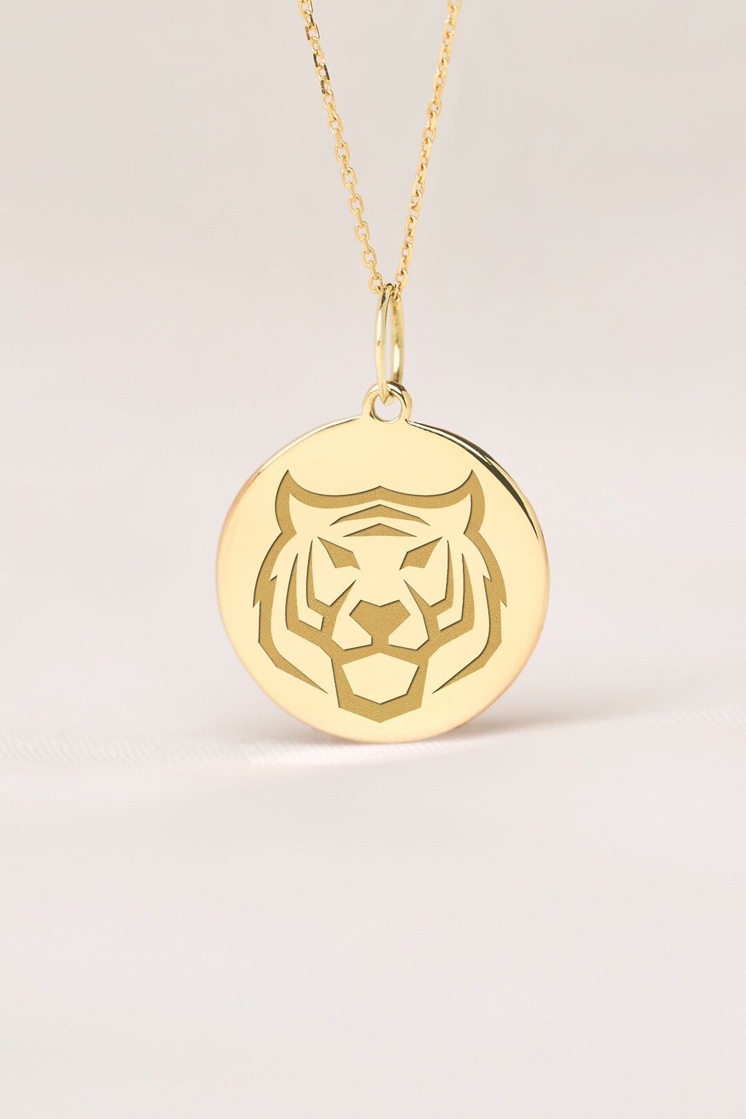 14k Solid Gold Tiger Necklace Dainty Tiger Pendant Personalized Tiger ...