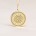 14k Solid Gold Aztec Calendar Necklace • Engraved Sun Stone Disc ...