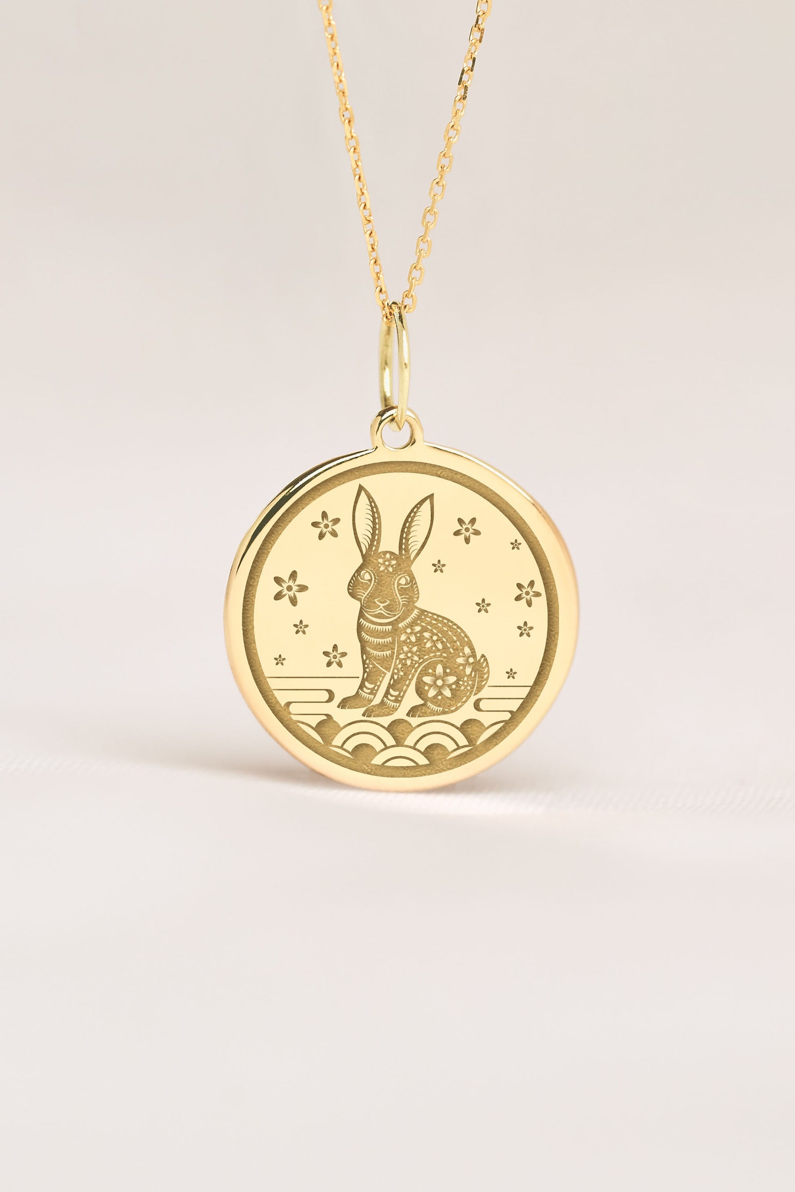 14k Solid Gold Rabbit Necklace Dainty Rabbit Pendant Personalized ...