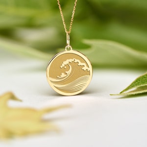 14k Solid Gold Wave Necklace • Dainty Wave Pendant • Personalized ...