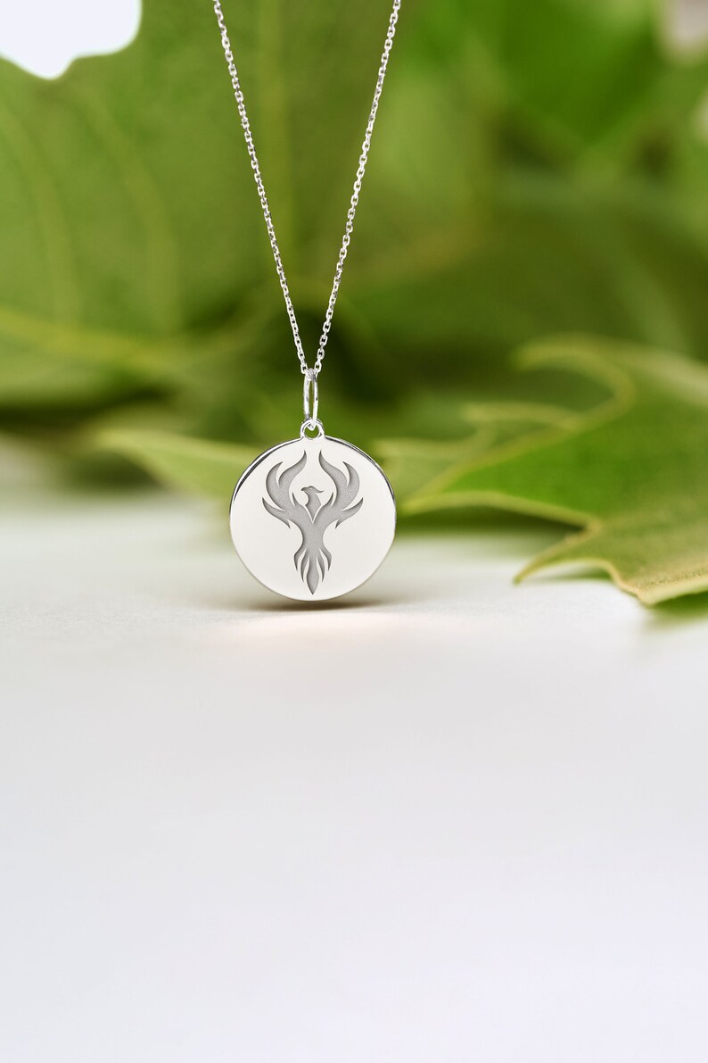 Sterling Silver Phoenix Necklace • Rebirth Fire Bird Disc • Mythic ...