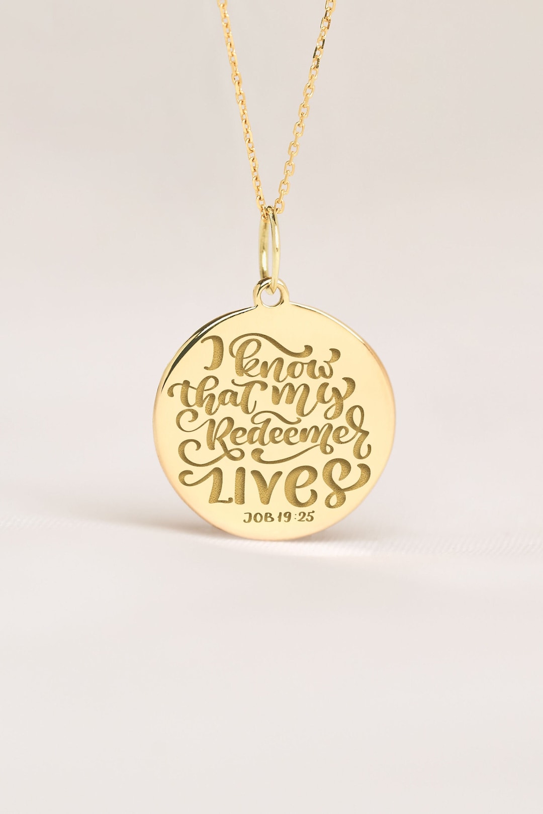 14k Solid Gold I Know My Redeemer Lives Necklace • Dainty Job 19:25 ...