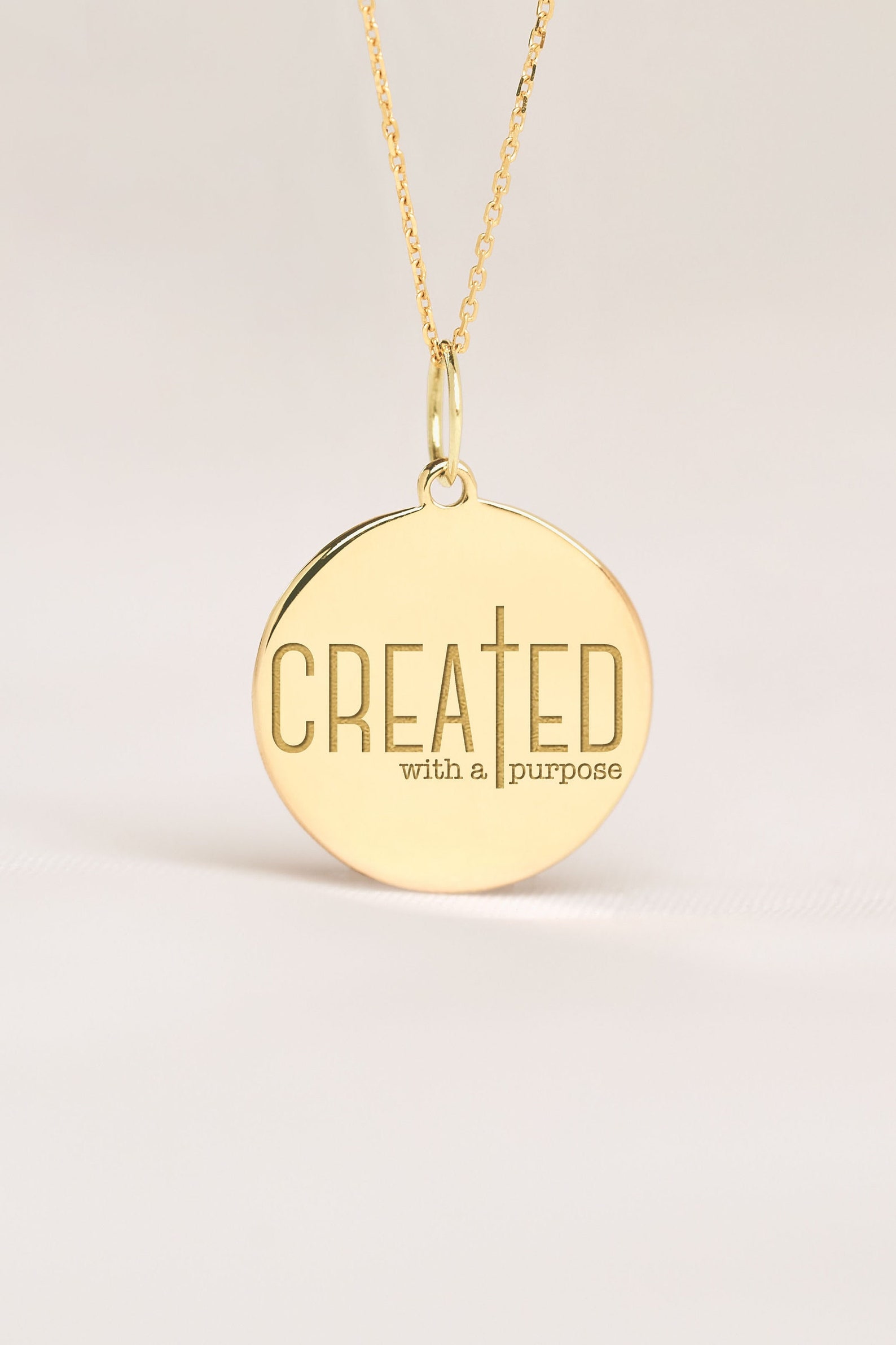 14k Solid Gold Bible Verse Necklace • “CREATED With A Purpose Charm ...