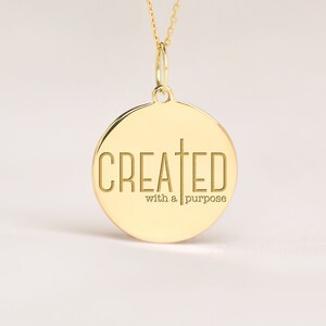 14k Solid Gold Bible Verse Necklace • “CREATED With A Purpose Charm ...