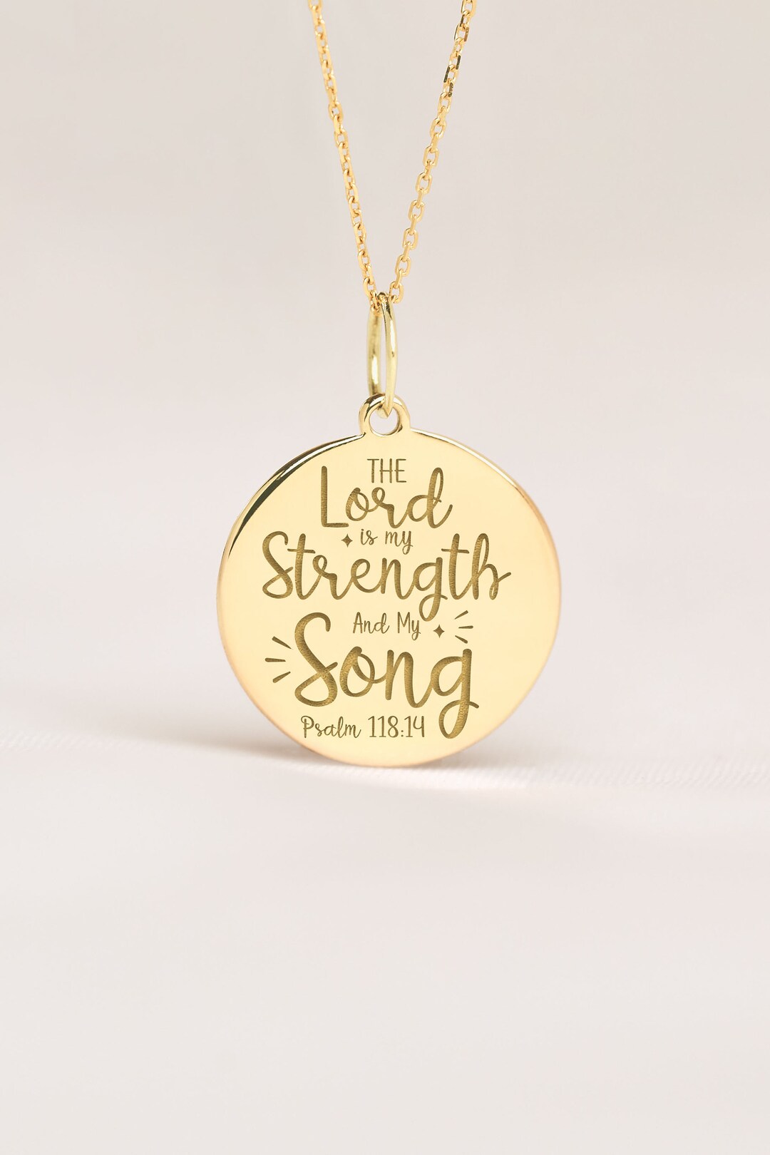 14k Solid Gold the Lord is My Strength and My Song Necklace • Dainty ...