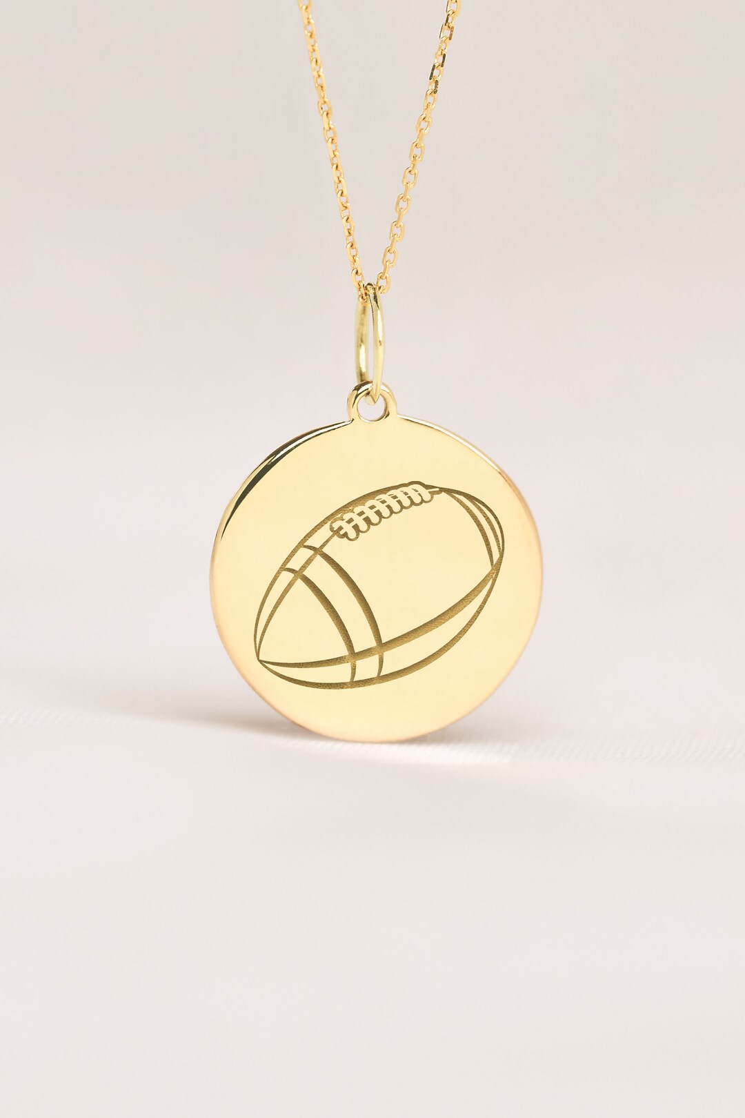 14k Solid Gold Football Necklace • Personalized Sports Pendant • Gold ...