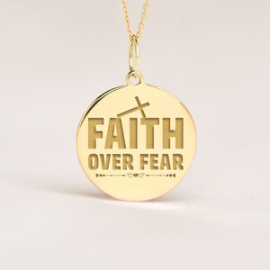 14k Solid Gold Faith Over Fear Necklace • Dainty Christian Pendant ...