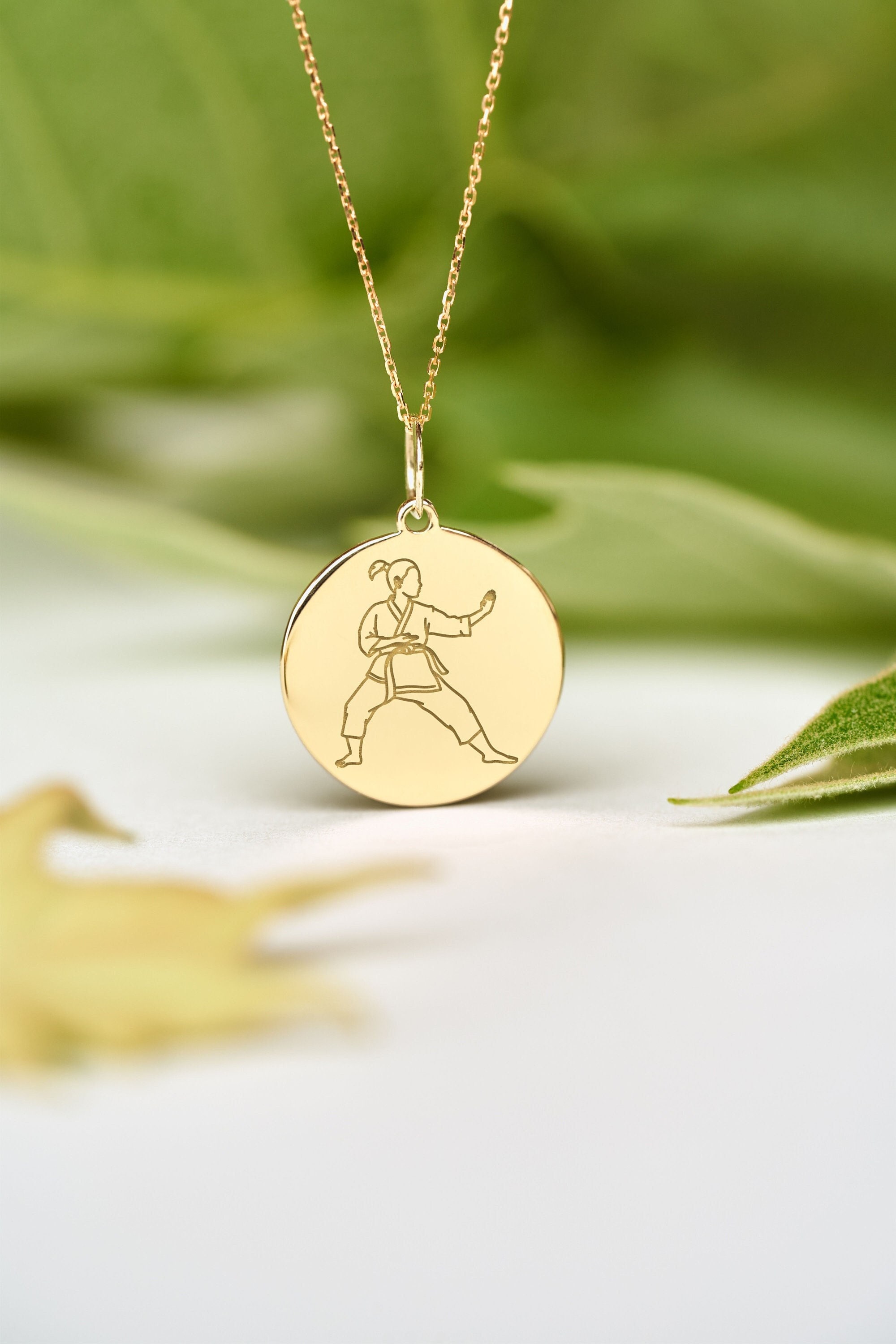 14k Solid Gold Karateka Necklace Dainty Martial Art Pendant - Etsy
