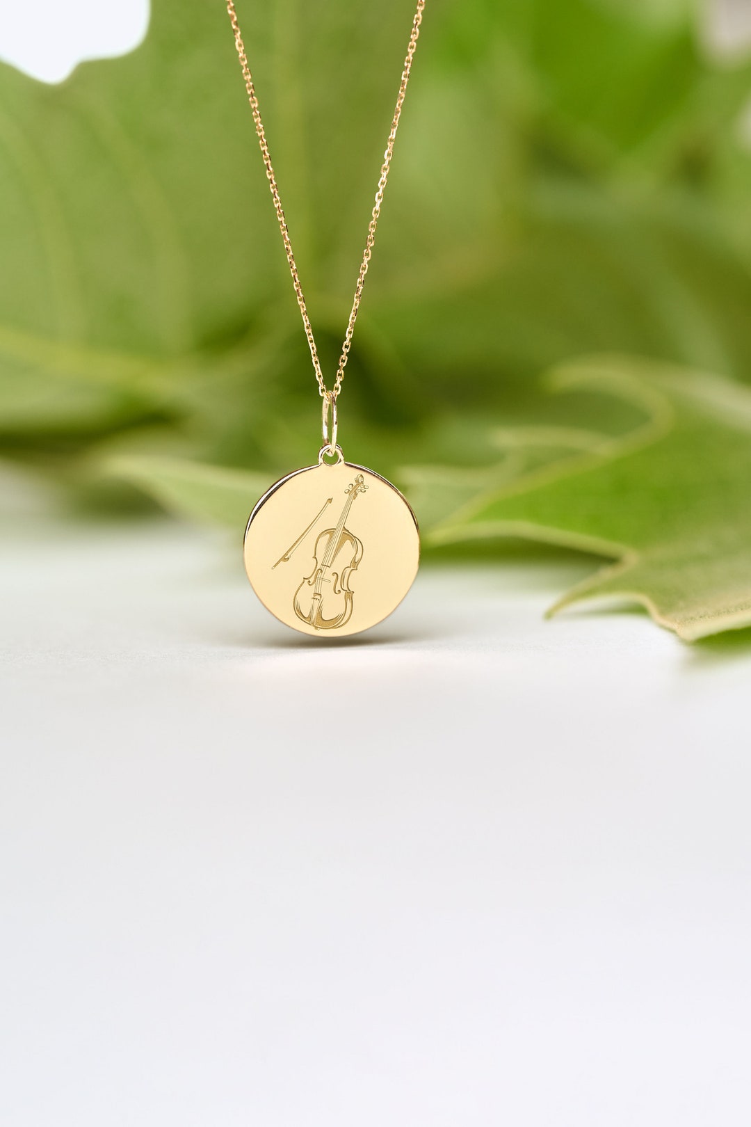 14k Solid Gold Violin Necklace • Dainty Music Pendant • Musician ...