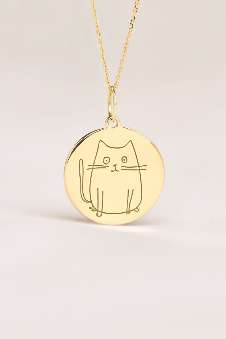 14k Solid Gold Cute Cat Necklace Dainty Cartoon Cat Pendant ...