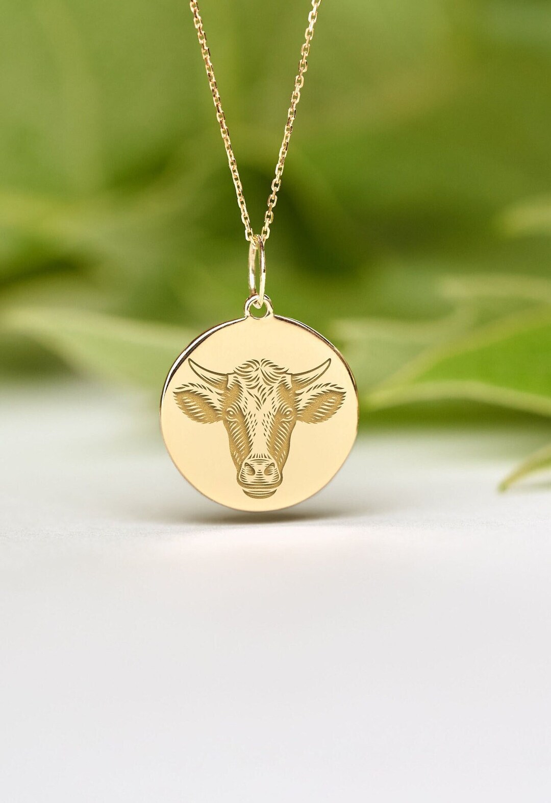 14k Solid Gold Bull Necklace Dainty Bull Head Pendant Personalized Ox ...