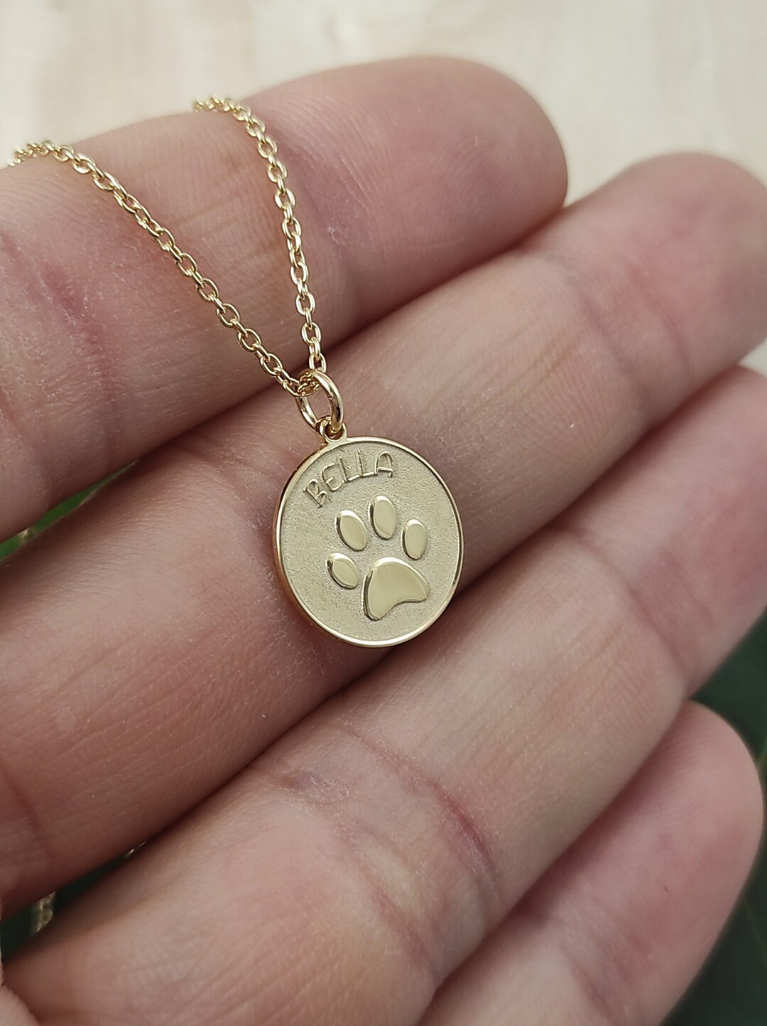 14k Solid Gold Paw Necklace • Dainty Pet Paw Pendant • Personalized Pet ...