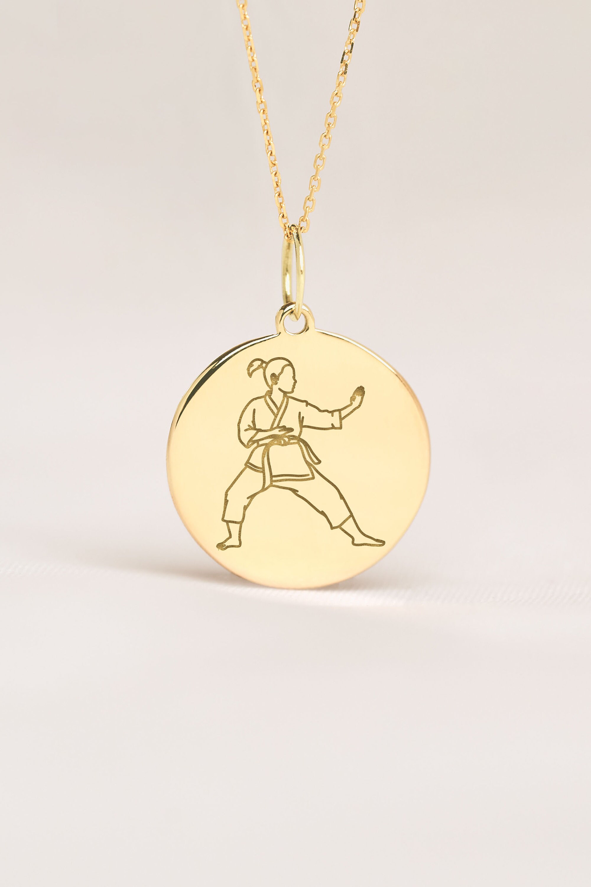 14k Solid Gold Karateka Necklace Dainty Martial Art Pendant - Etsy