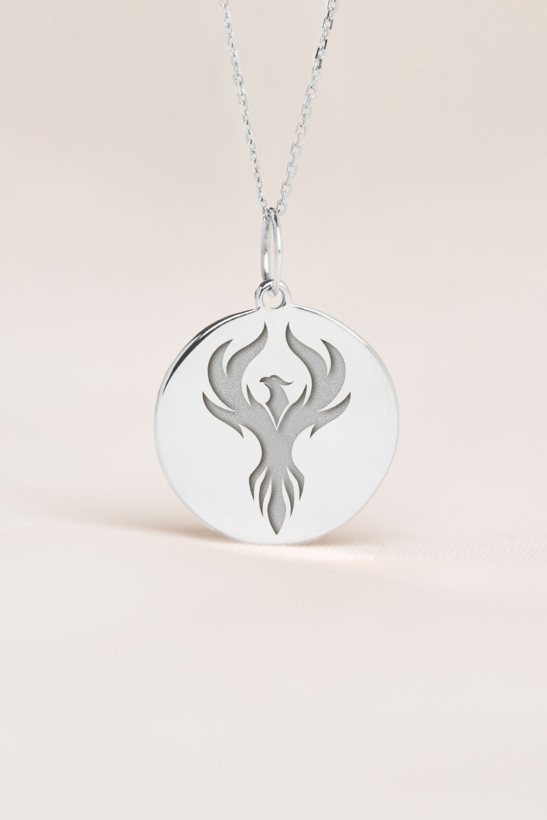 Sterling Silver Phoenix Necklace • Rebirth Fire Bird Disc • Mythic ...