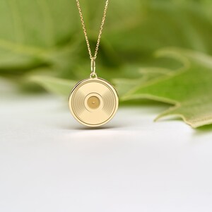 14k Solid Gold LP Record Necklace • Dainty Vinyl Record Pendant ...