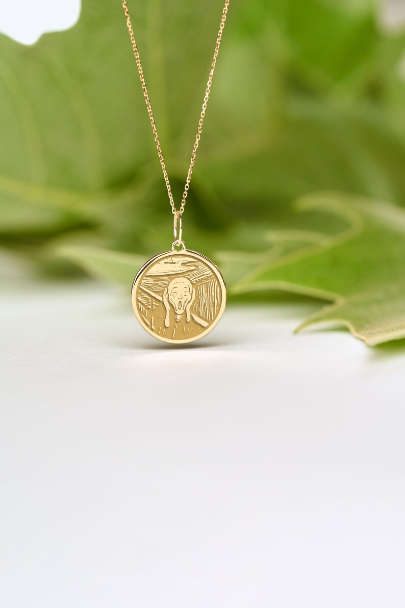 14k Solid Gold the Scream Necklace • Dainty Art Pendant • Personalized ...