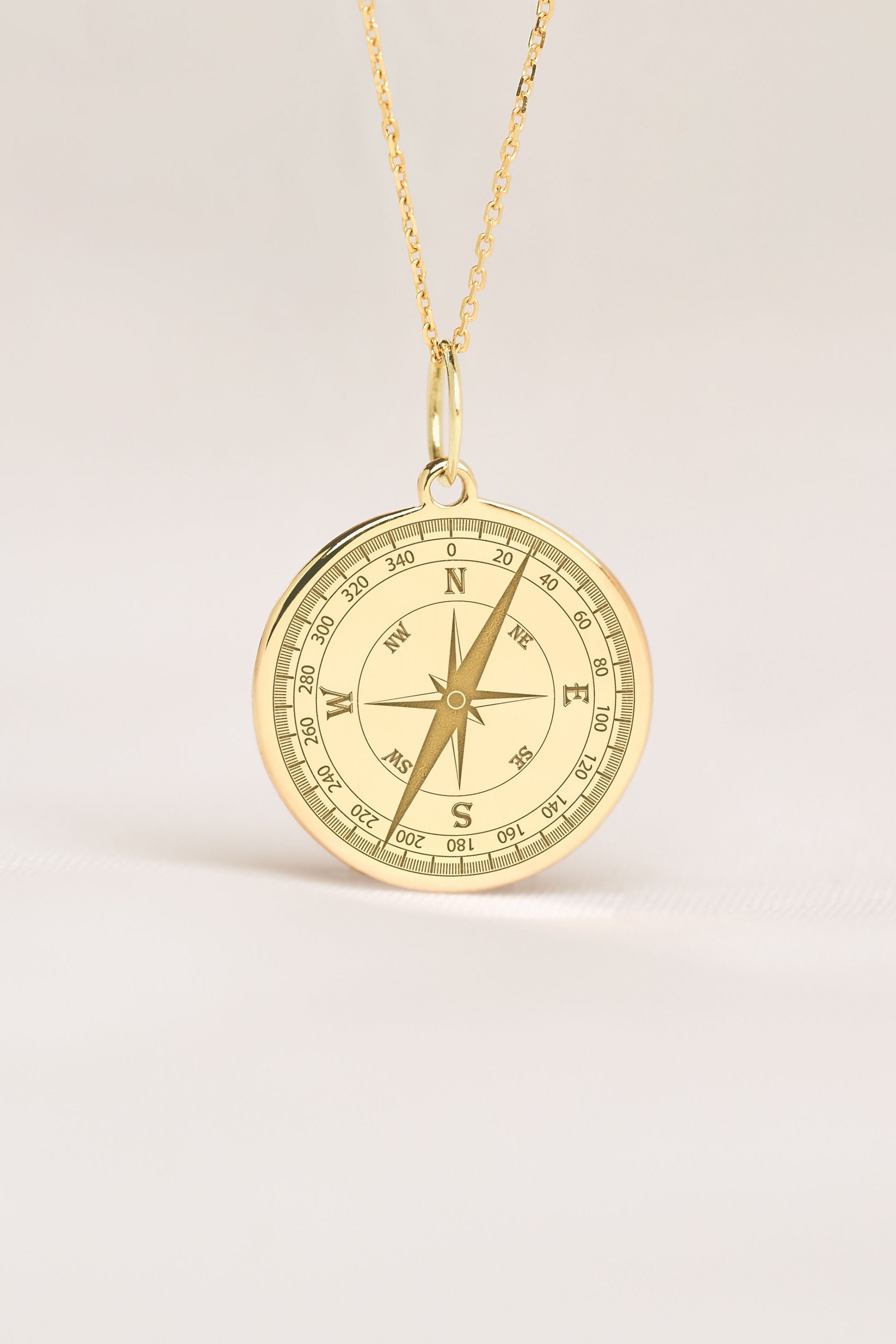 14k Solid Gold Compass Necklace • Dainty Compass Pendant • Personalized ...