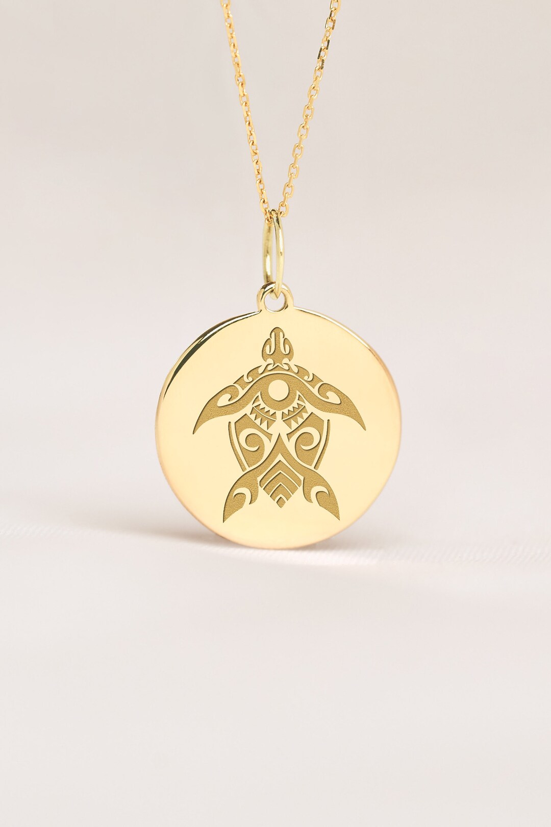 14k Solid Gold Turtle Necklace Dainty Turtle Pendant Personalized ...