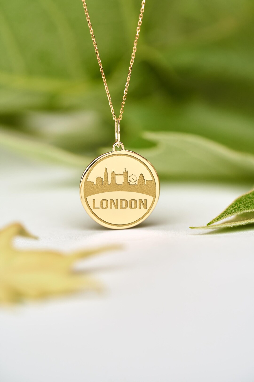 14k Solid Gold London Necklace Dainty London Skyline Pendant ...