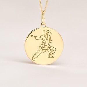 14k Solid Gold Karateka Necklace Dainty Martial Art Pendant Athlete ...