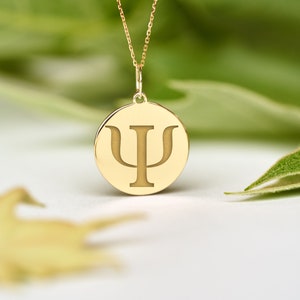 14k Solid Gold Psi Symbol Necklace • Personalized Psi Pendant ...