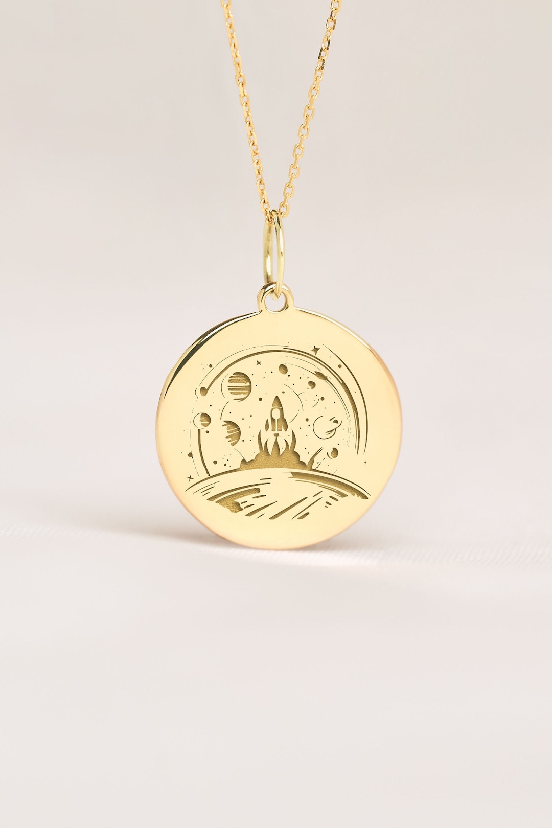 14k Solid Gold Rocket Ship Necklace • Dainty Space Rocket Pendant ...