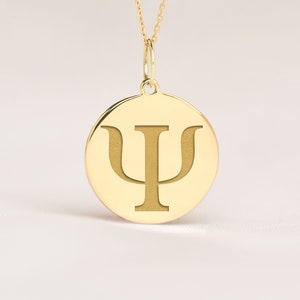 14k Solid Gold Psi Symbol Necklace • Psychology Pendant • Personalized ...
