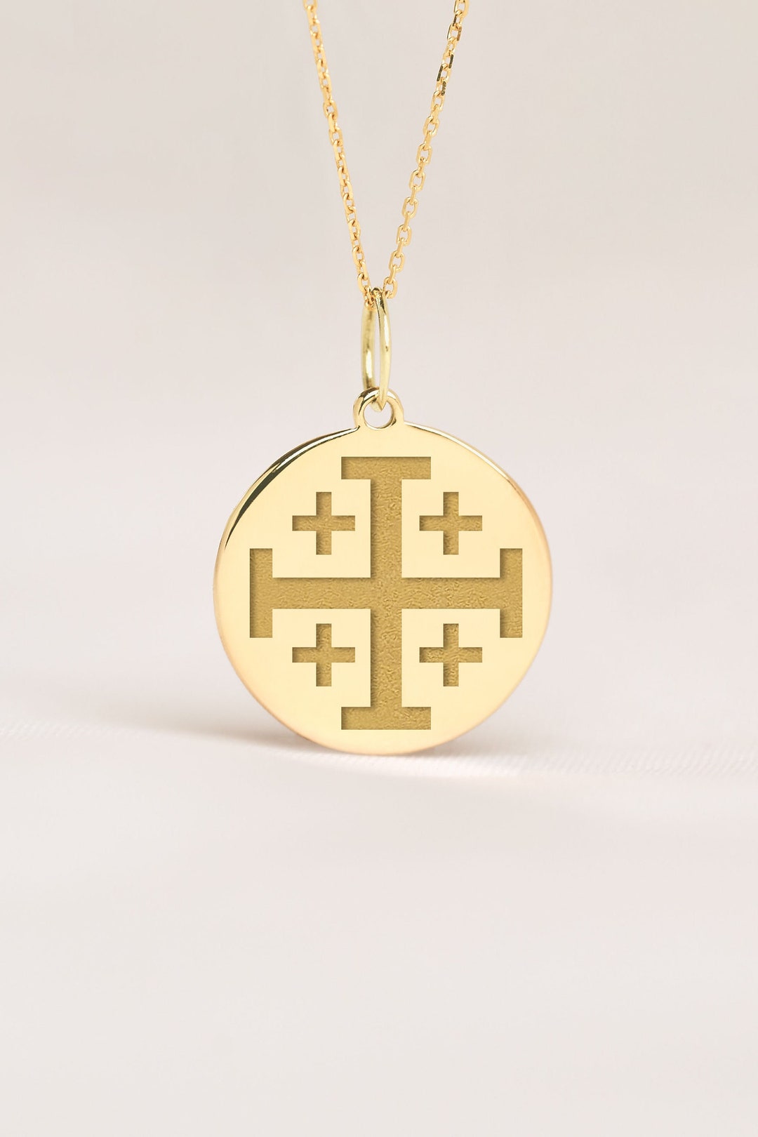 14k Solid Gold Jerusalem Cross Necklace • Dainty Jerusalem Cross ...