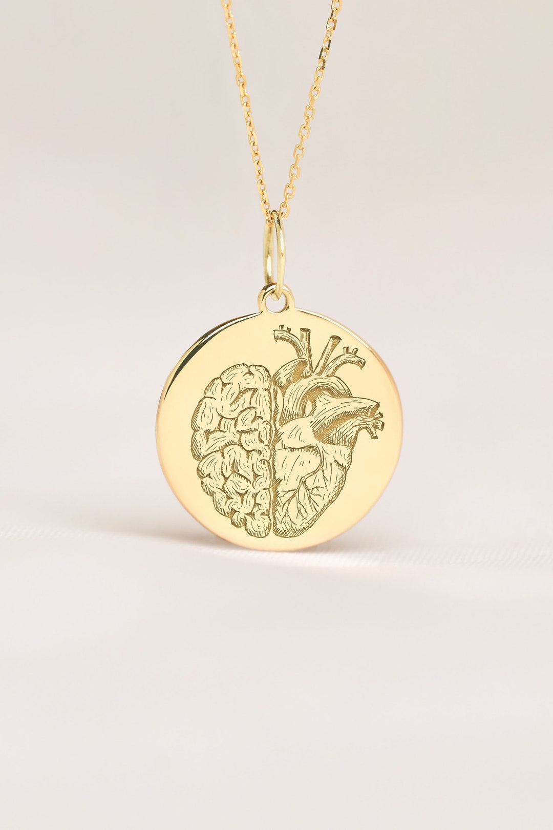14k Solid Gold Brain & Heart Necklace • Personalized Brain and Heart ...