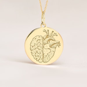 14k Solid Gold Brain & Heart Necklace • Personalized Brain and Heart ...