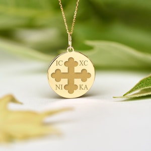 14k Solid Gold Constantine Cross Necklace Dainty Konstantinato Pendant ...