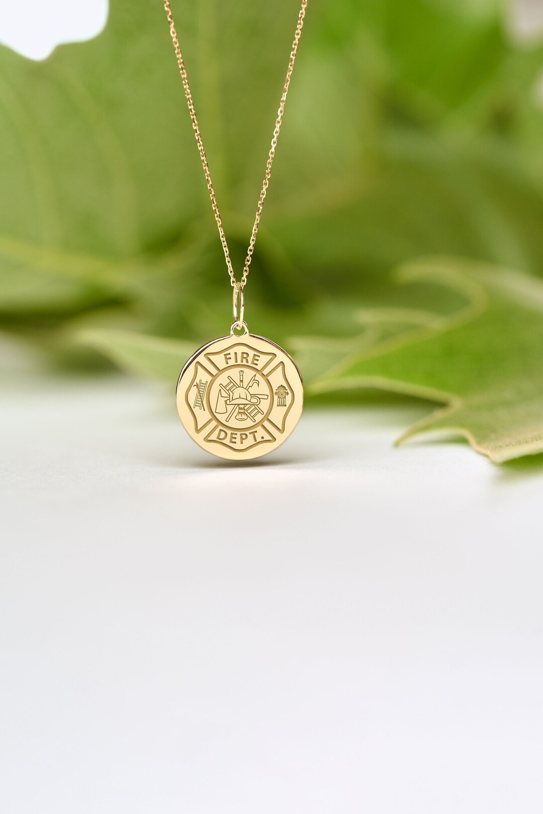 14K Solid Gold Firefighter Necklace • Dainty Fire Department Pendant ...