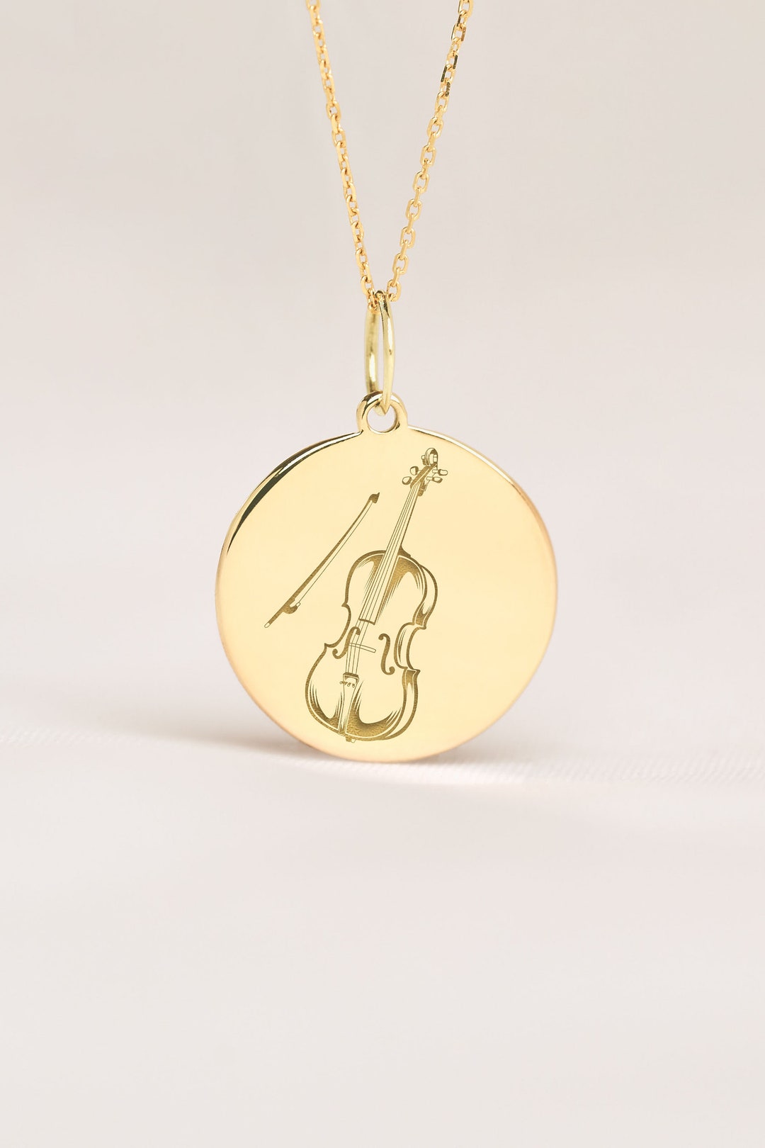 14k Solid Gold Violin Necklace Dainty Music Instrument Pendant ...