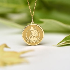 14k Solid Gold French Bulldog Necklace • Engraved Frenchie Pendant ...