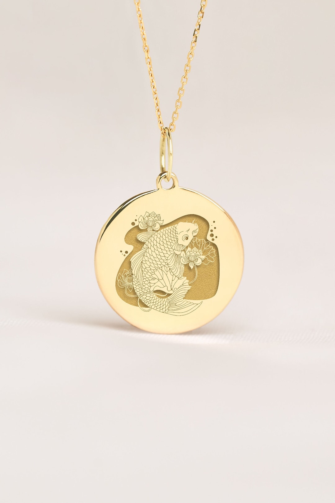 14k Solid Gold Koi Fish Necklace • Dainty Japanese Pendant • Lucky ...