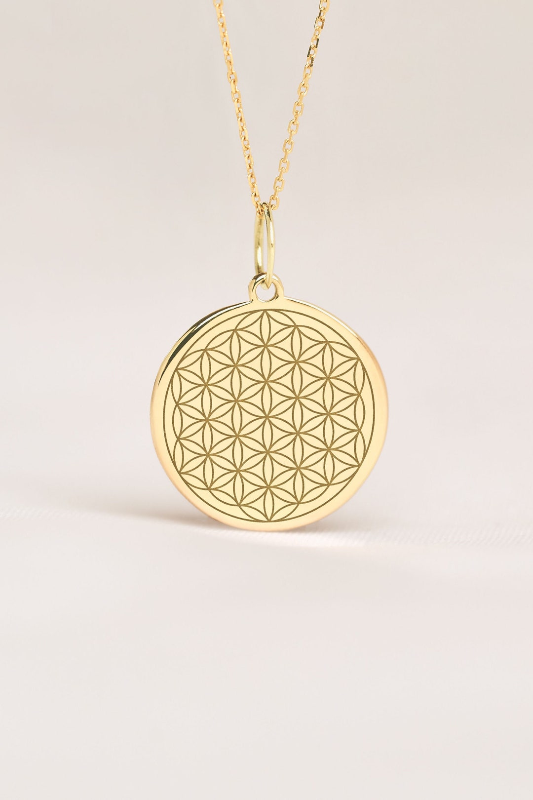 14k Solid Gold Flower of Life Necklace • Sacred Geometry Disc • Dainty ...