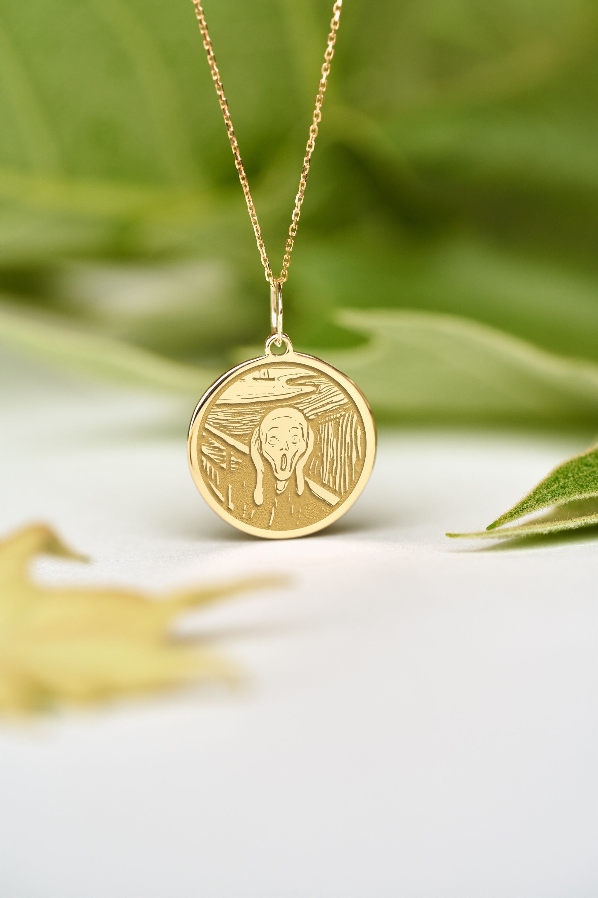 14k Solid Gold the Scream Necklace • Dainty Art Pendant • Personalized ...