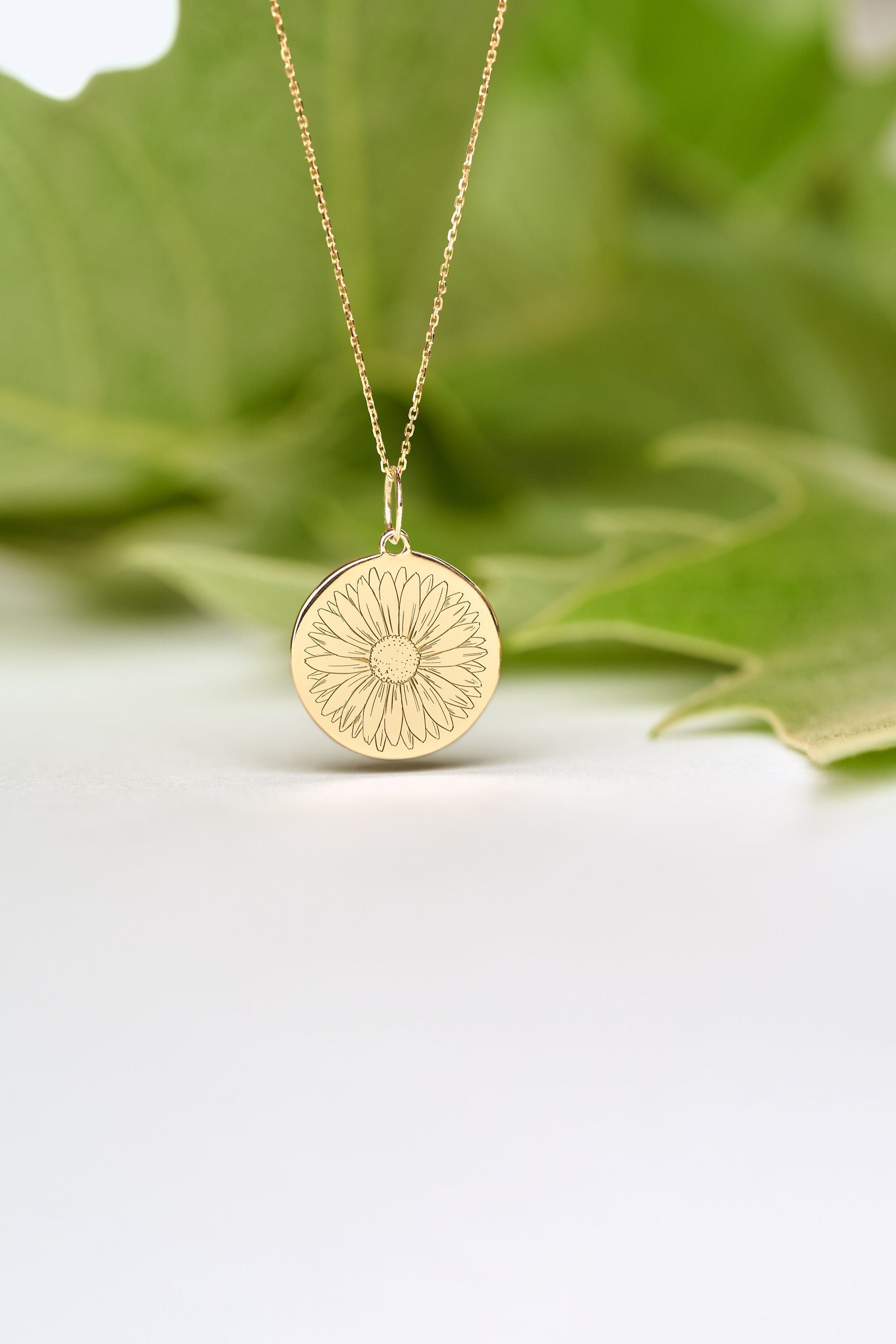 14k Solid Gold Sunflower Necklace Dainty Sunflower Pendant - Etsy