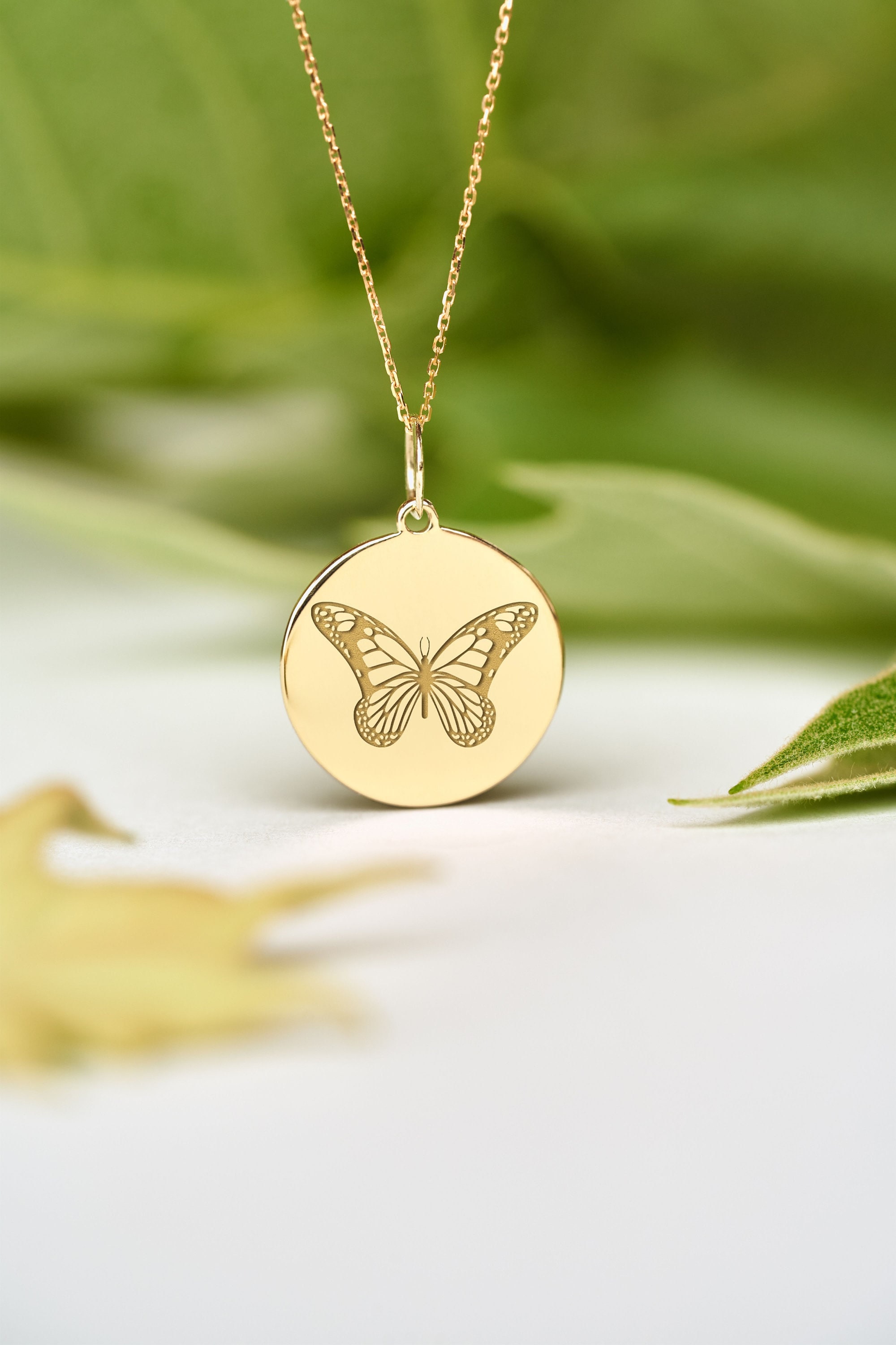 14k Solid Gold Monarch Butterfly Necklace Dainty Monarch - Etsy