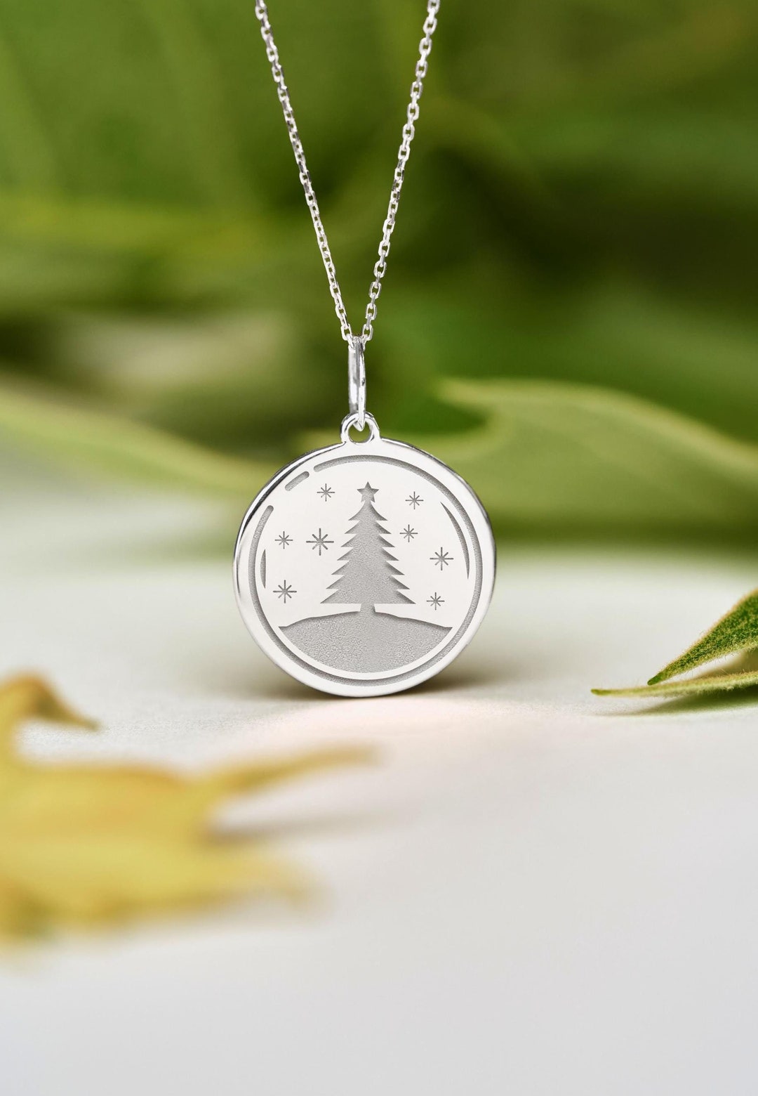 Sterling Silver Christmas Tree Necklace • Winter Conifers Disc ...