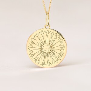 14k Solid Gold Sunflower Necklace • Dainty Sunflower Pendant ...