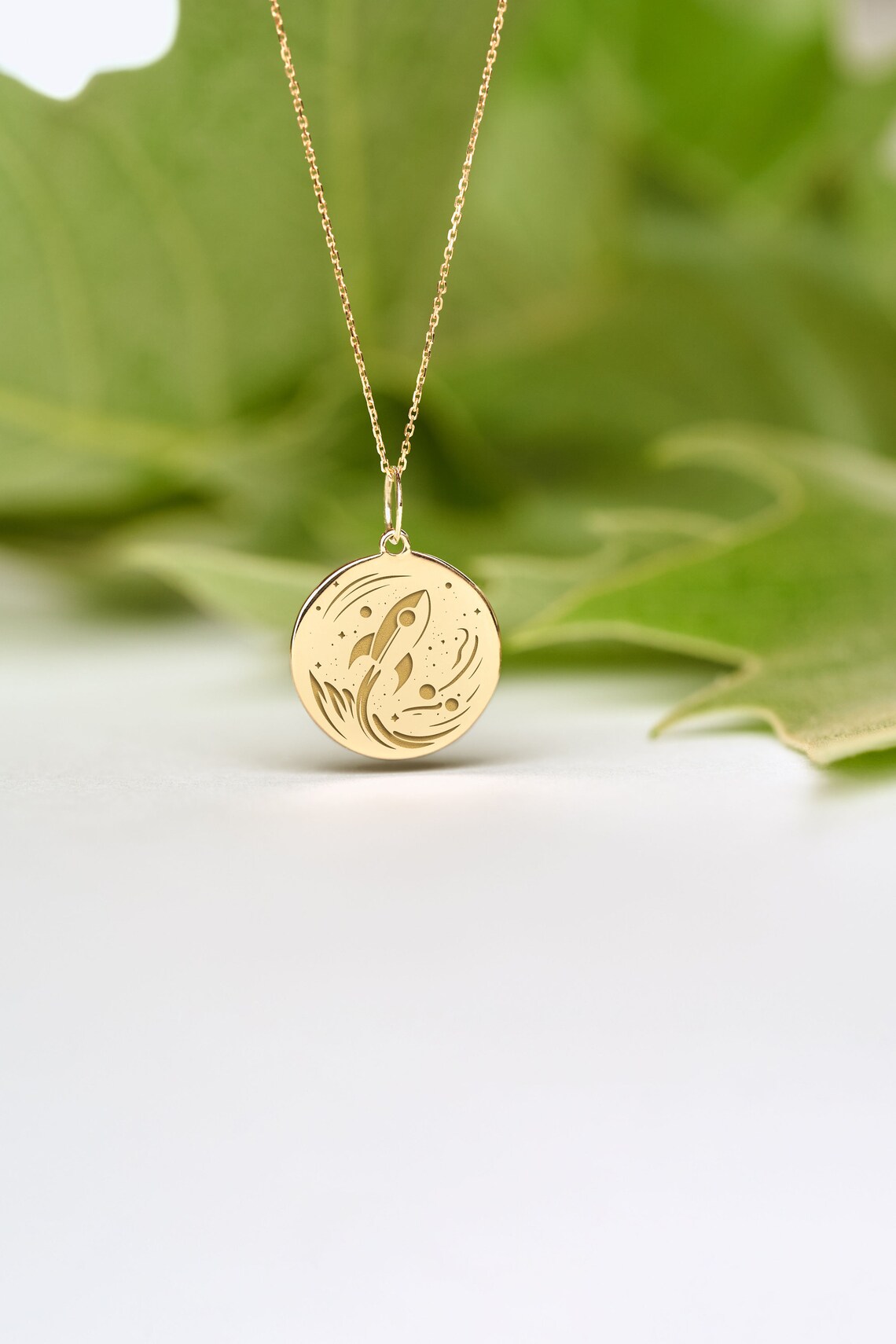 14k Solid Gold Rocket Ship Necklace • Space Pendant • Science Gift - Etsy