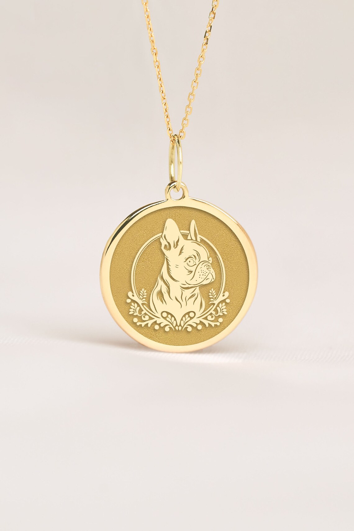 14k Solid Gold French Bulldog Necklace • Engraved Frenchie Pendant ...