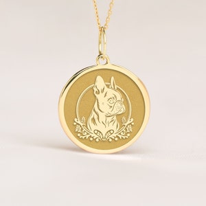 14k Solid Gold French Bulldog Necklace • Engraved Frenchie Pendant ...