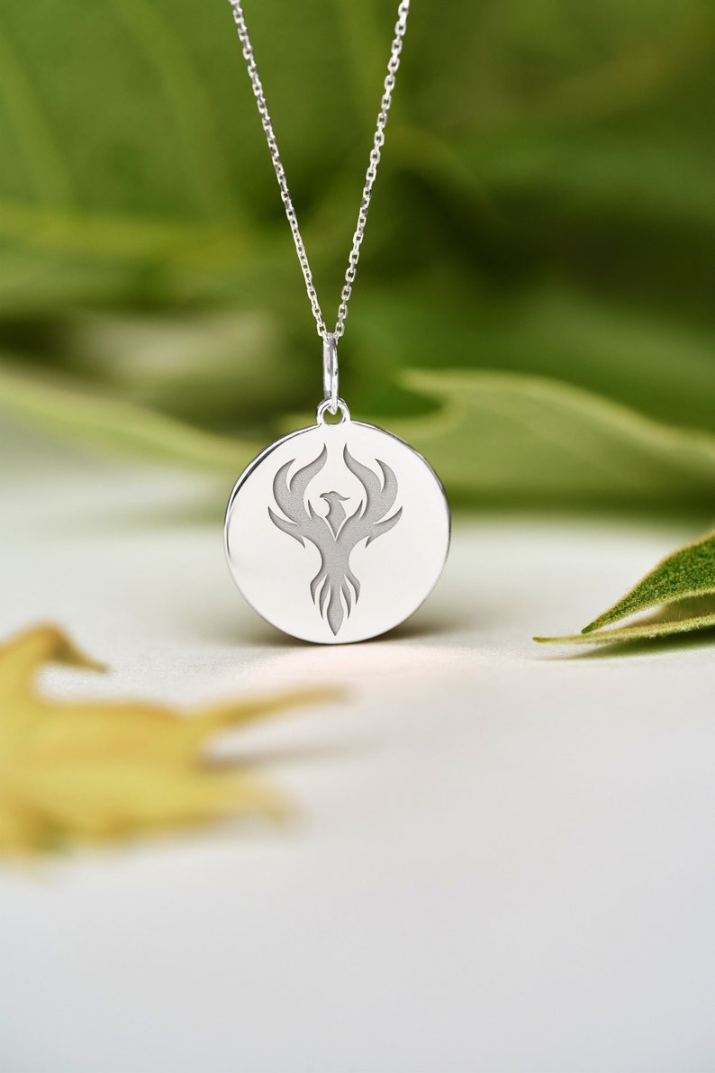 Sterling Silver Phoenix Necklace • Rebirth Fire Bird Disc • Mythic ...