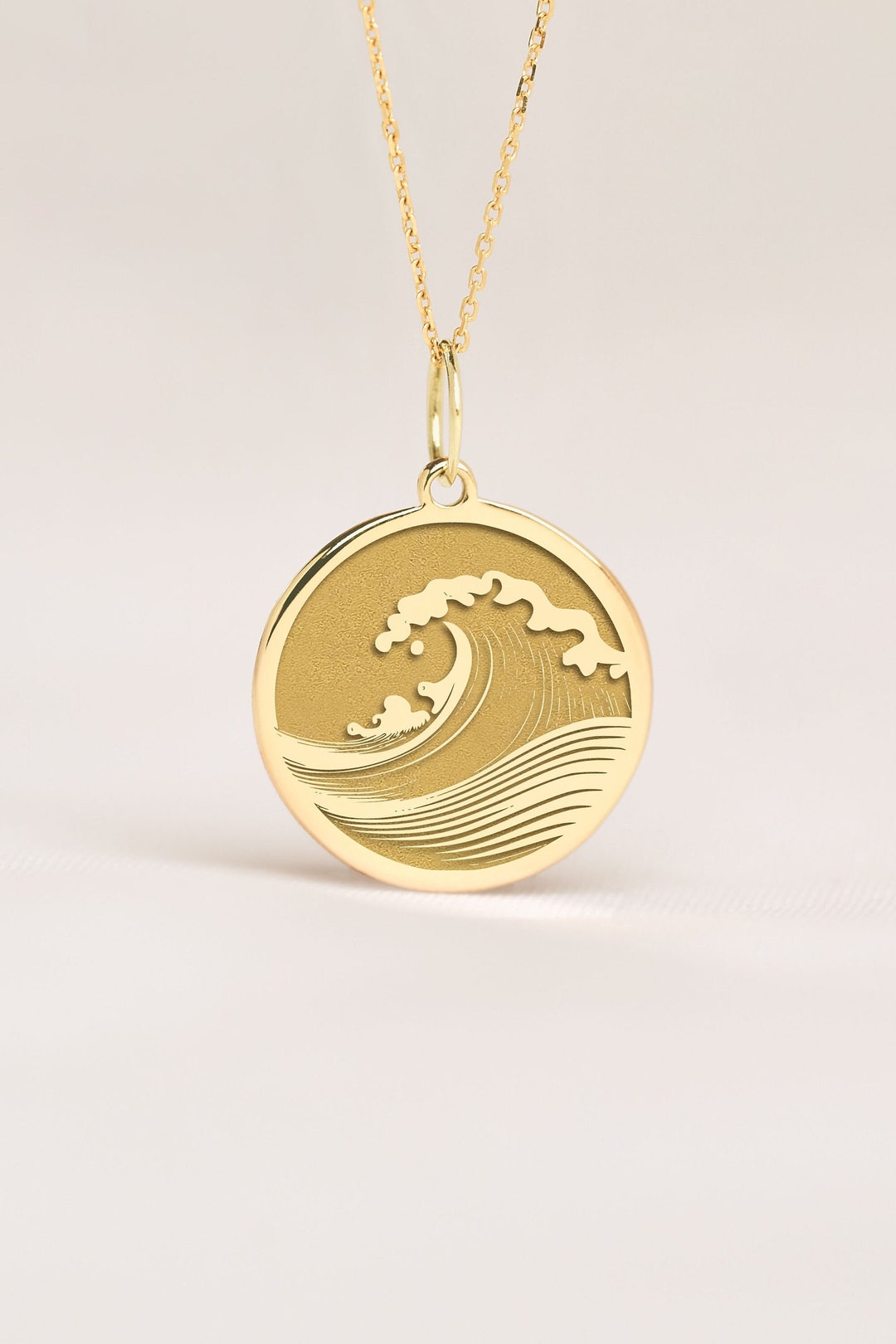 14k Solid Gold Wave Necklace • Dainty Wave Pendant • Personalized ...