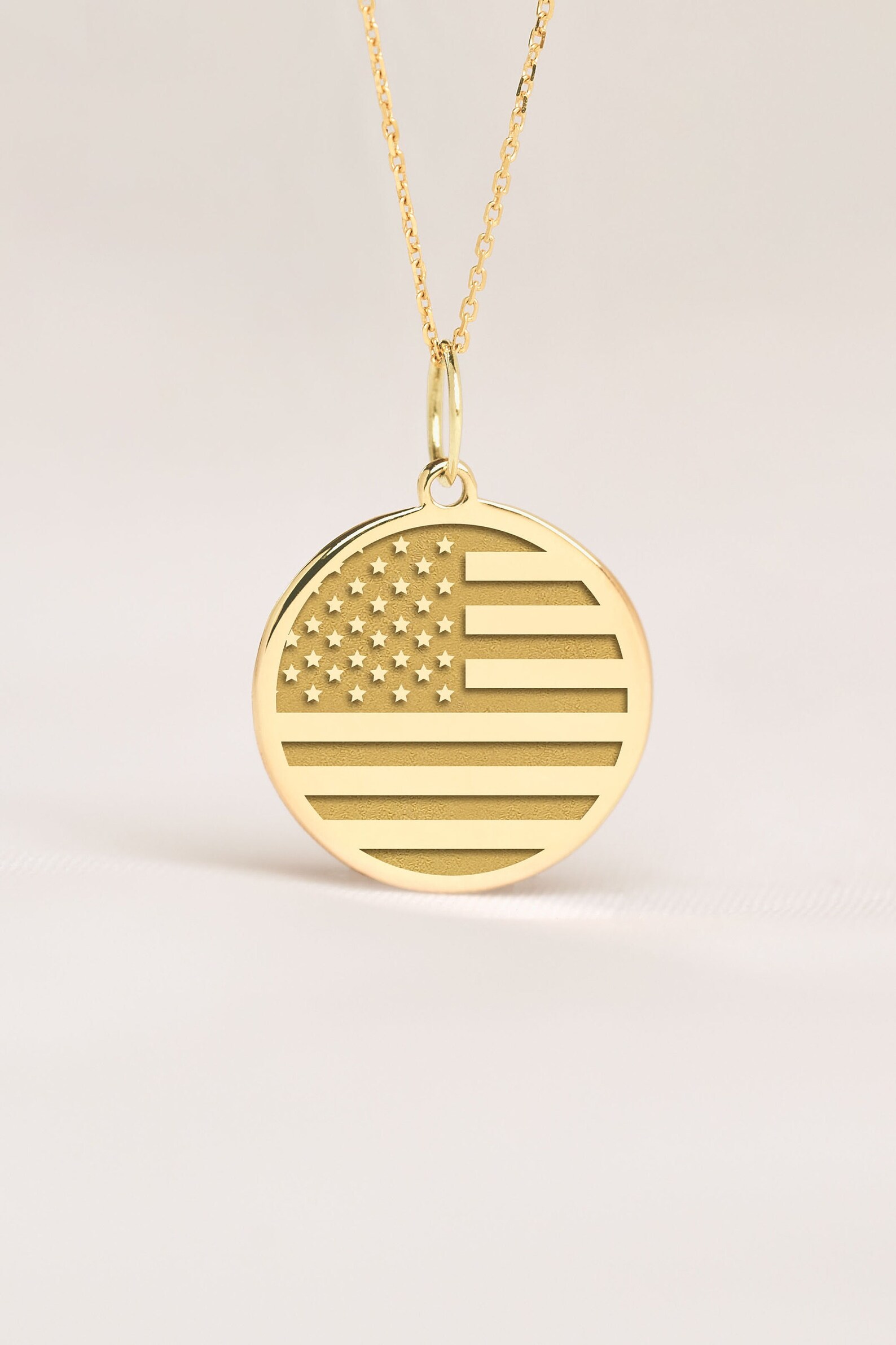 14k Solid Gold American Flag Necklace • Dainty Stars and Stripes Flag ...