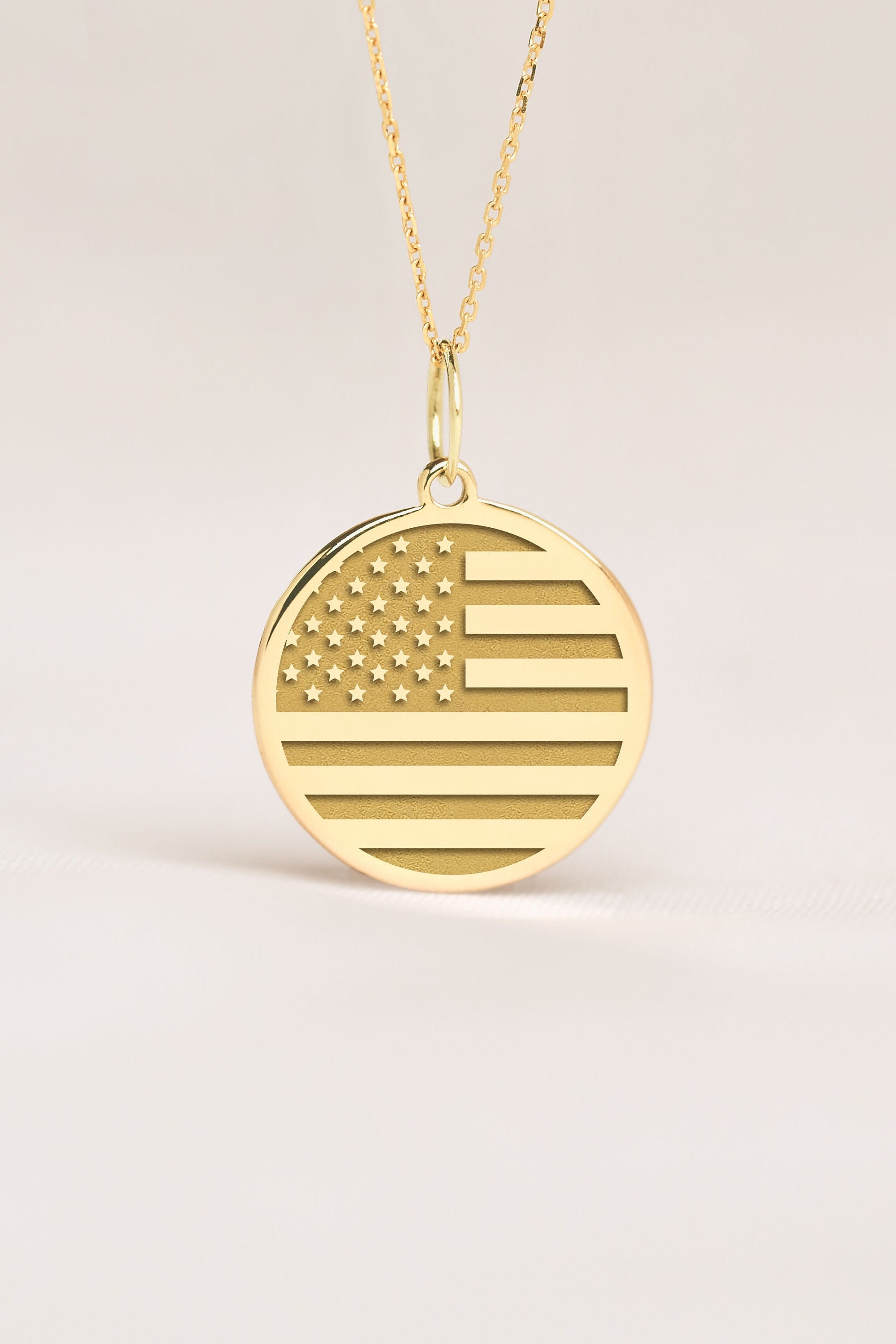 14k Solid Gold American Flag Necklace • Dainty Stars and Stripes Flag ...