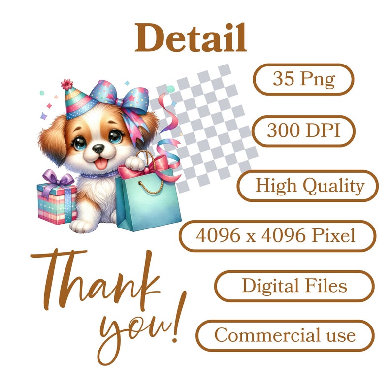 Cute Birthday Puppy Clip Art Set 25 PNG 300 DPI Adorable Puppy Party ...