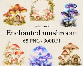 Mushroom Clipart Enchanted Boho Watercolor Clipart Clipart Bundle of ...